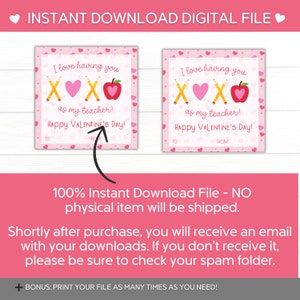 Daycare Teacher School Valentine Gift Tag Printable Valentine Gift Tags ...