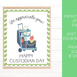 Custodian Appreciation Day Printable Sign | Janitor Thank You Gift ...