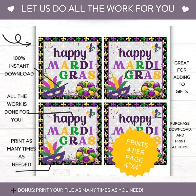 Mardi Gras King Cake Gift Tag Printable | Cocktail Party Favor Tags ...
