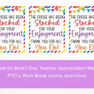 Staff Appreciation Fridge Has Been Stocked Sign Printable | Teacher ...