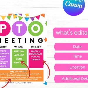 PTO Templates | PTO Meeting Flyer | Back to School PTO Meeting ...