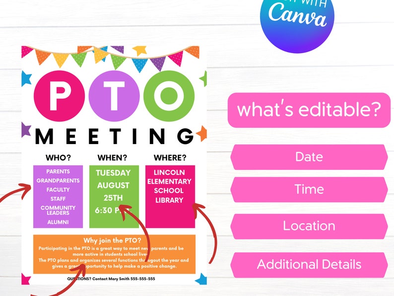 PTO Templates PTO Meeting Flyer Back to School PTO Meeting - Etsy