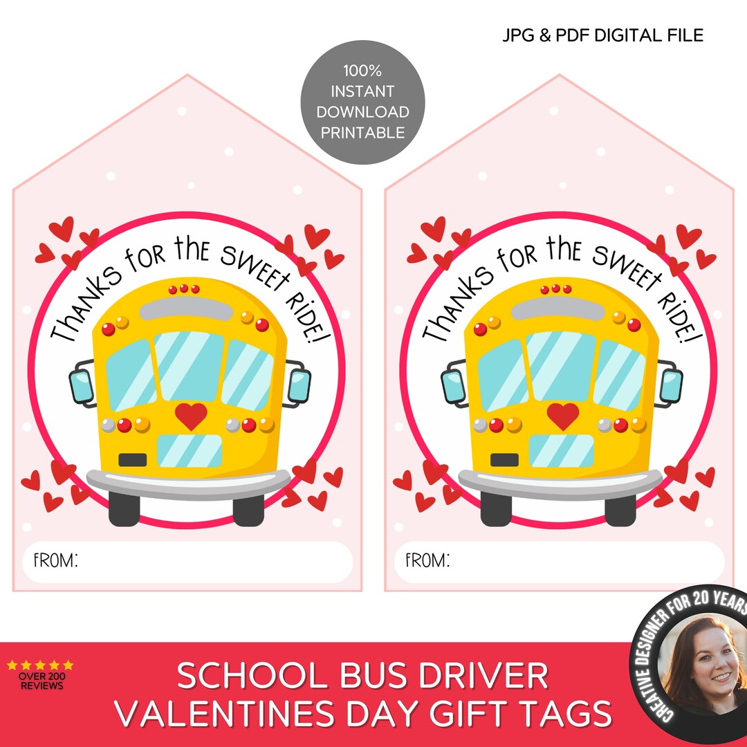 Bus Driver Gift | Valentines Day Printable Card Tag | DIY Appreciation ...