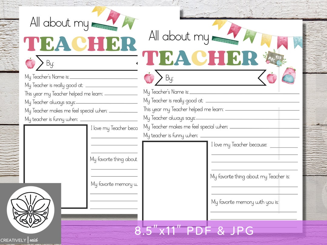 All About My Teacher Printable | My Favorite Teacher | Teacher Gift ...