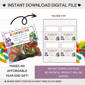 Bookworm Gift Treat Tag Goodie Bag | Goody Teacher Student Gifts ...