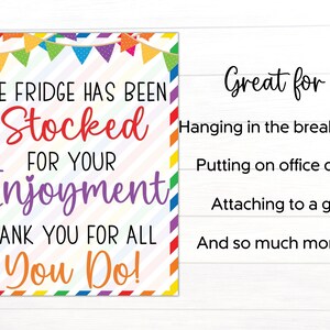 Staff Appreciation Fridge Has Been Stocked Sign Printable | Teacher ...