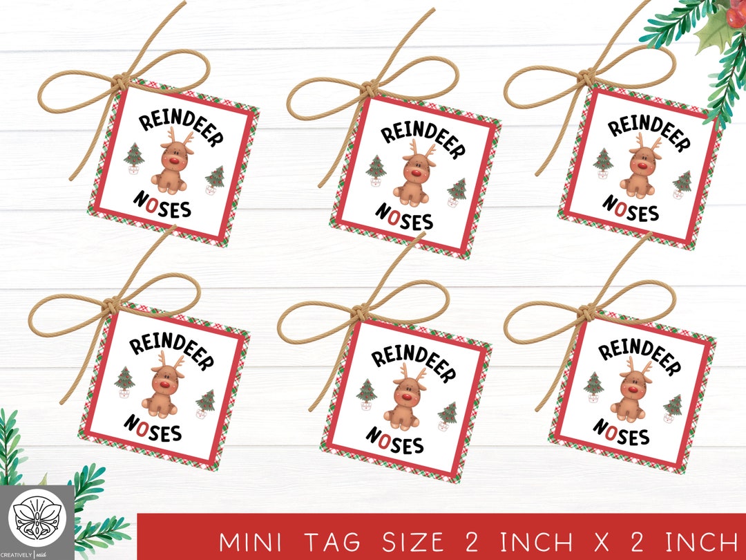 Reindeer Noses Printable | Christmas Treat Bag Toppers | Reindeer Tags ...