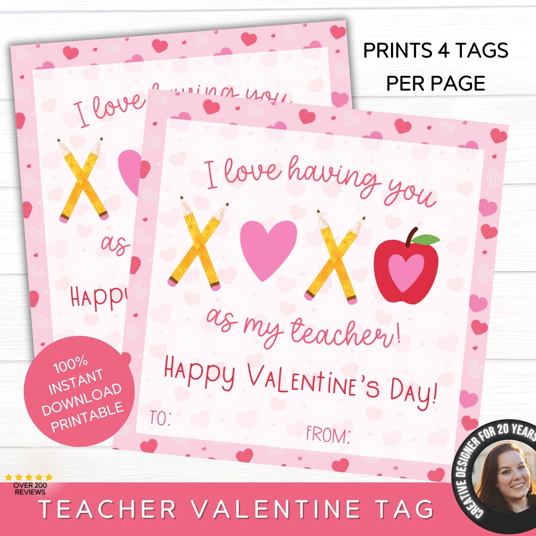 Daycare Teacher School Valentine Gift Tag Printable Valentine Gift Tags ...