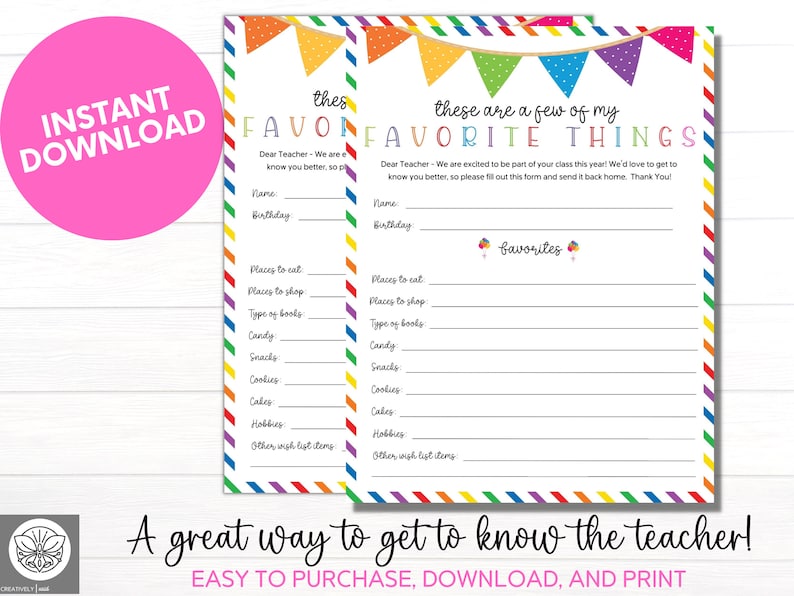 Teacher's Favorite Things Form Gift Giving Ideas for - Etsy