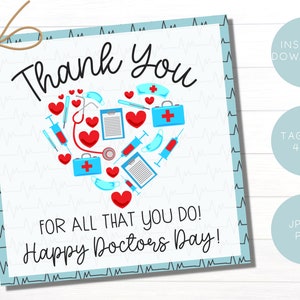 Doctor Appreciation Day Printable Gift Tags | Gifts for Doctors | Happy ...