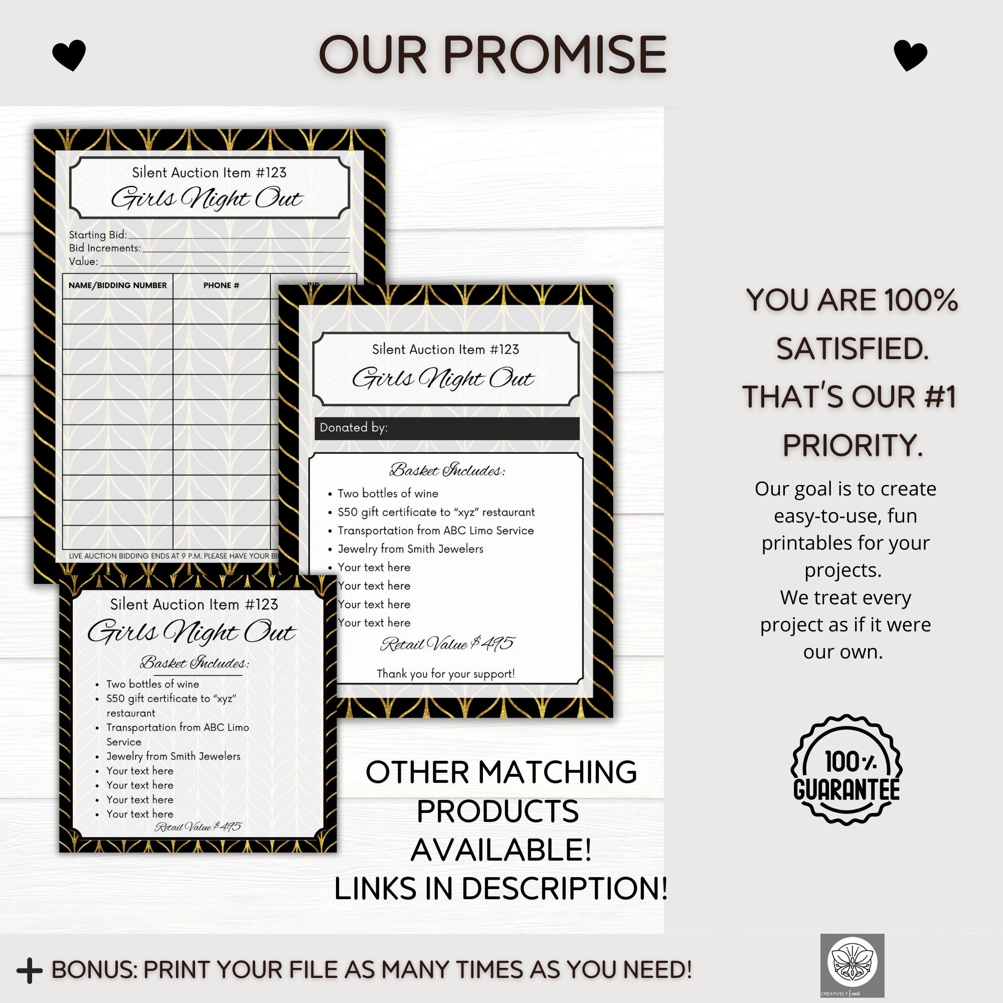 Fundraiser Auction Gift Baskets Form Flyer | Basket Bid Description ...