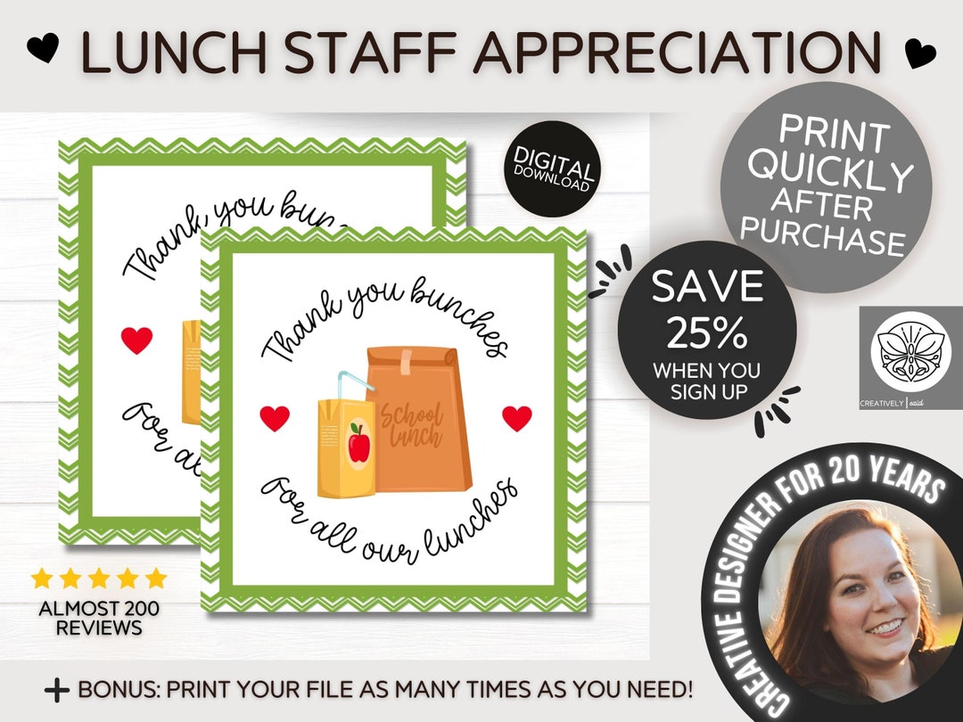 Lunch Lady Appreciation Gifts | School Lunch Hero Day Printable Gift ...