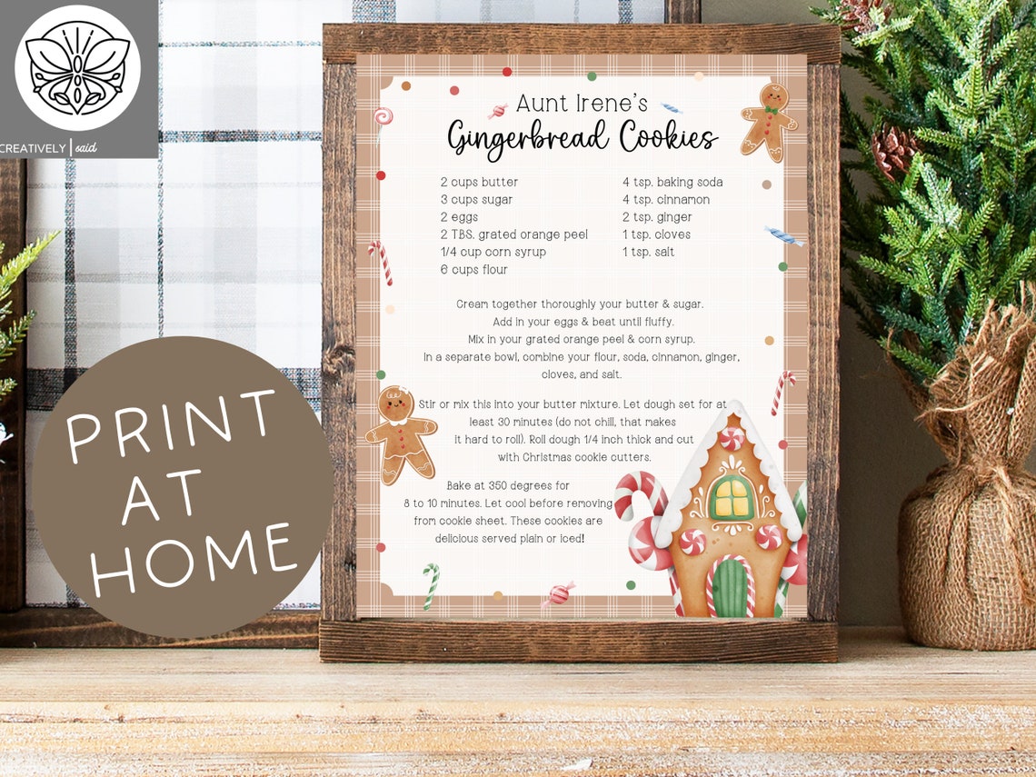 Gingerbread Cookies Recipes Printable Gingerbread Cookie - Etsy