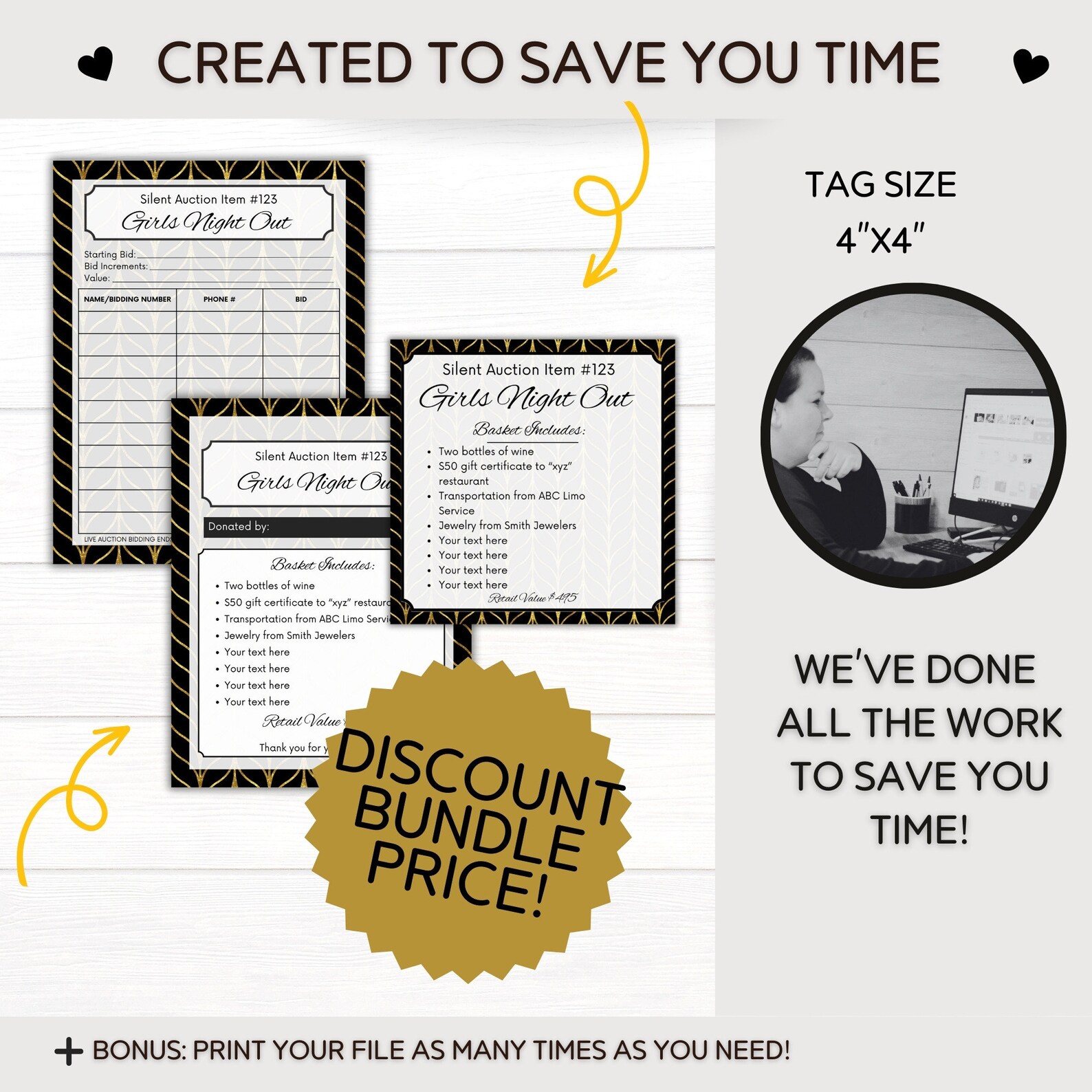 Fundraiser Auction Gift Baskets Form Flyer | Basket Bid Description ...