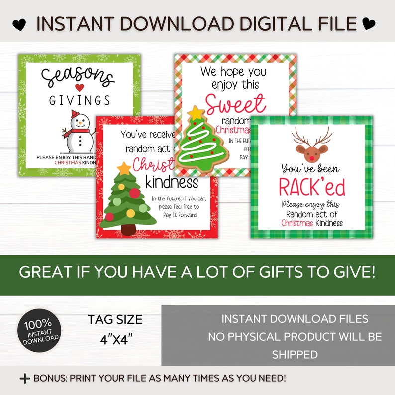 Christmas Random Act of Kindness Cards | Pay It Forward | Printable ...
