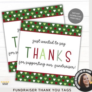Christmas Fundraiser Fundraising Printable Thank You Tag | Appreciation ...