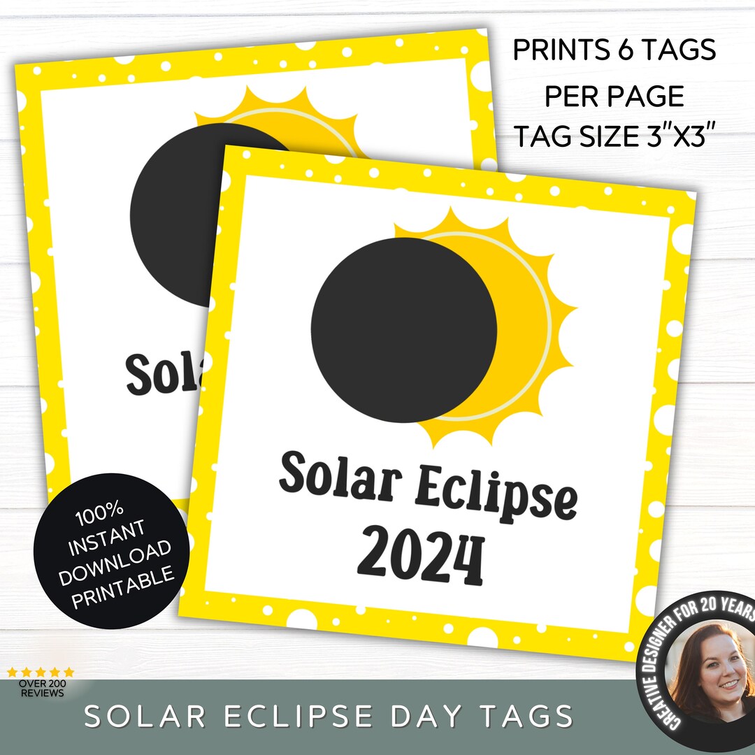 Solar Eclipse 2024 Printable Party Gift Tags Total Lunar Eclipse ...