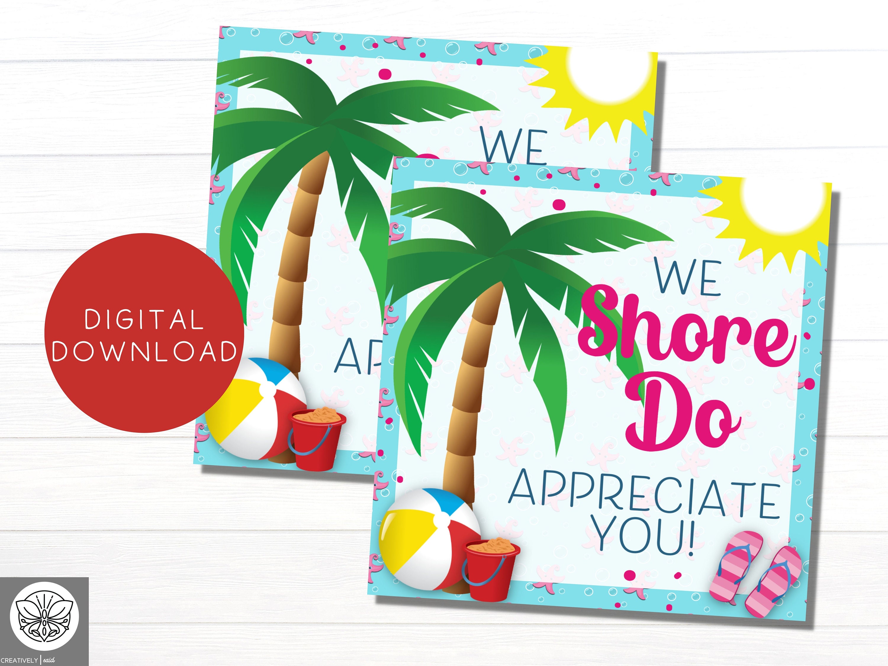 Beach Theme Appreciation Gift Tag Printable , Nurses Teachers Social ...