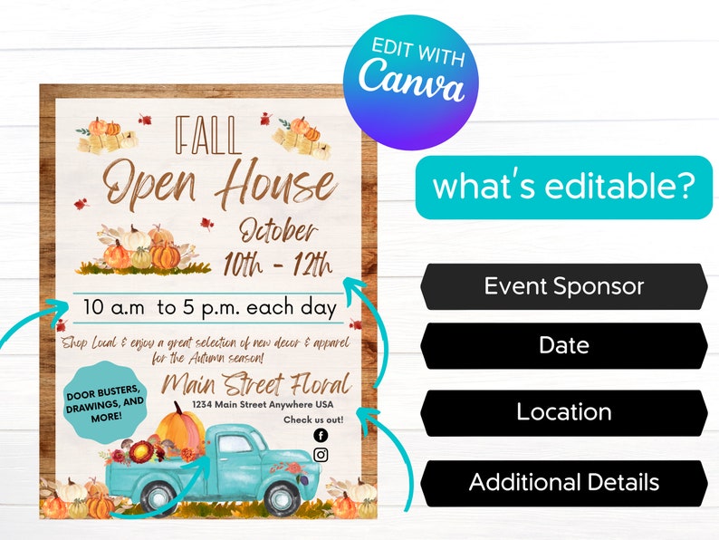 Fall Open House Flyer Small Business Marketing Editable - Etsy