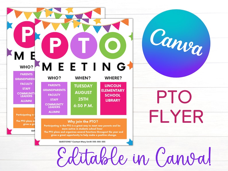 PTO Templates PTO Meeting Flyer Back to School PTO Meeting - Etsy