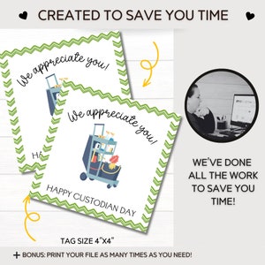 Custodian Appreciation Day Printable Gift Tag | Janitor Thank You Gift ...