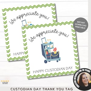 Custodian Appreciation Day Printable Gift Tag | Janitor Thank You Gift ...