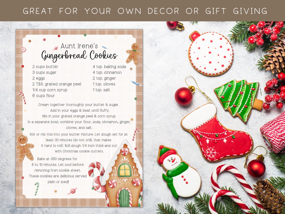 Gingerbread Cookies Recipes Printable Gingerbread Cookie - Etsy