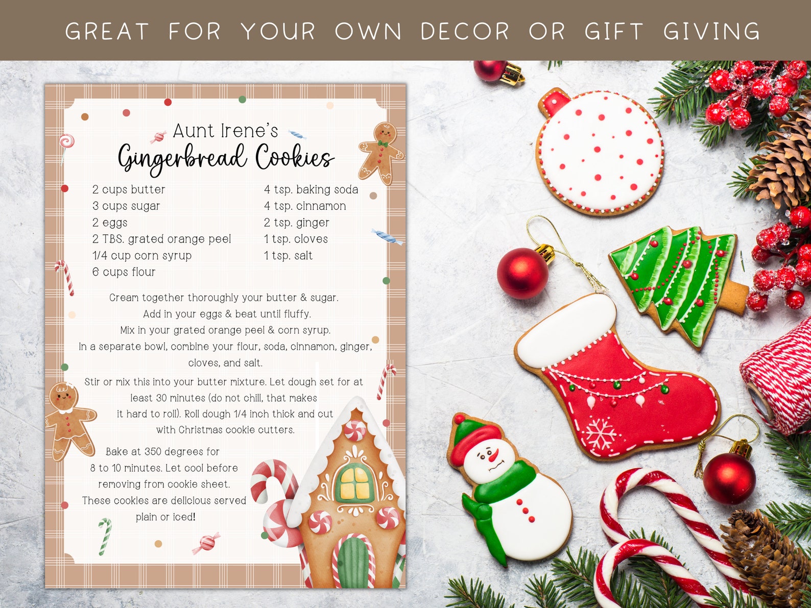 Gingerbread Cookies Recipes Printable Gingerbread Cookie - Etsy