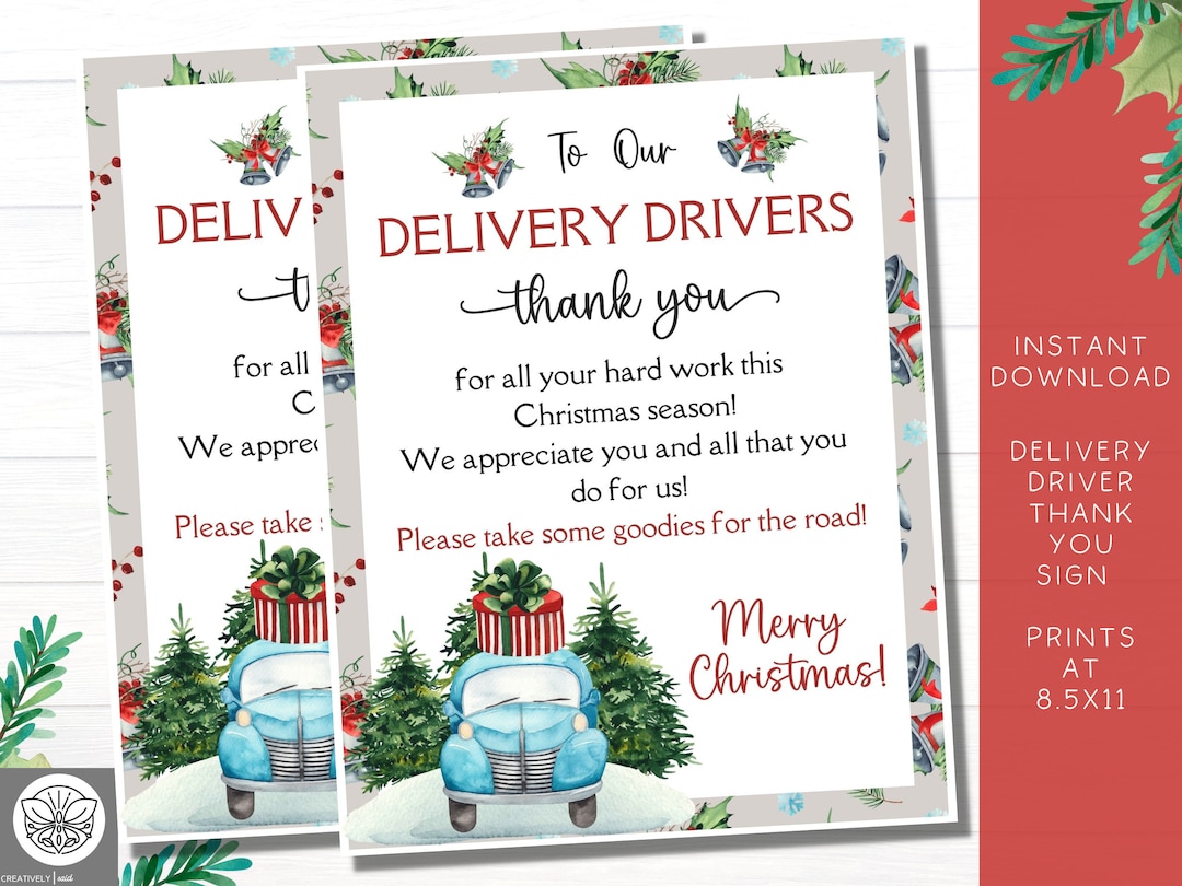 Delivery Driver Thank You Sign | Christmas Snack Drink Sign | Red Truck ...