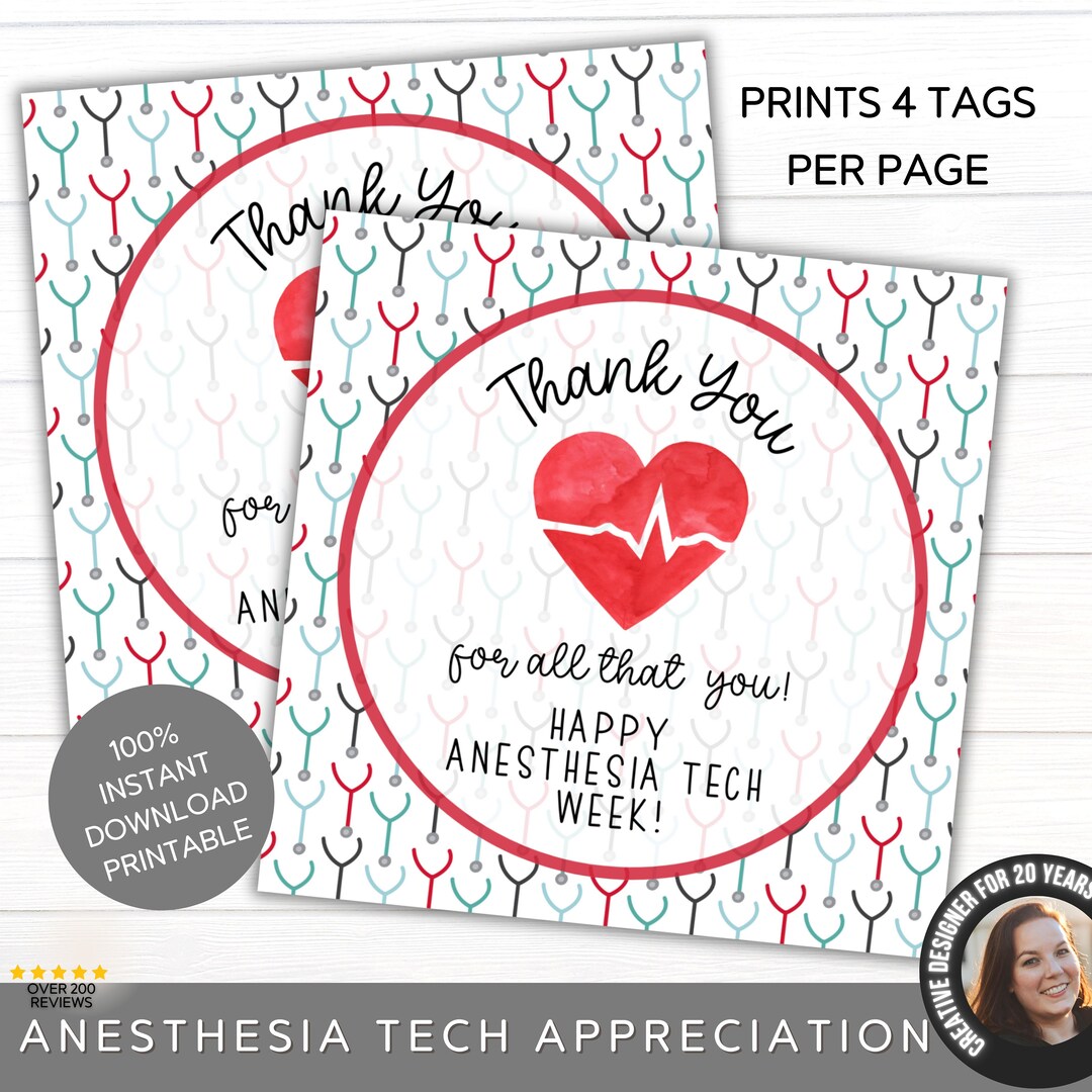 Anesthesia Tech Appreciation Week Printable Gift Tag CRNA Gifts Gifts ...