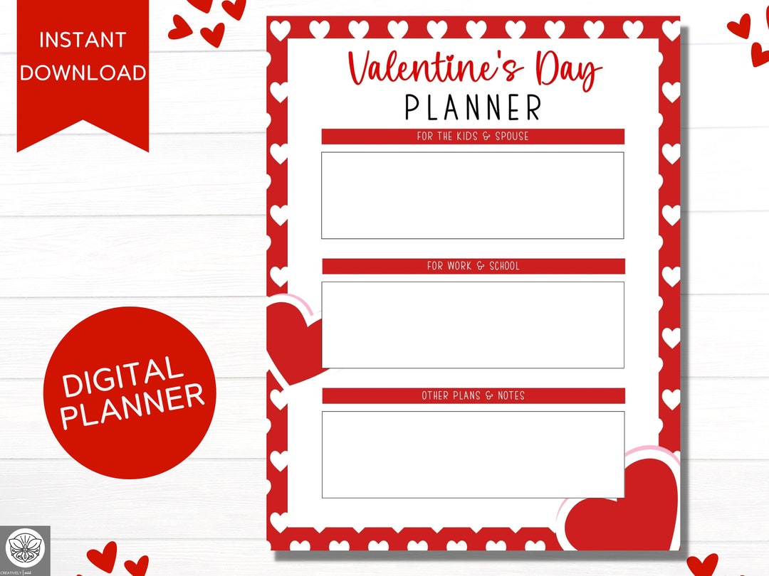 Digital Valentine's Day Planner Valentine's Day To-do List Planner ...