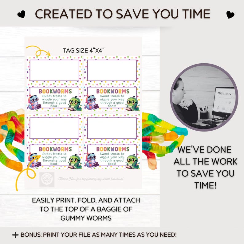 Bookworm Gift Treat Tag Goodie Bag | Goody Teacher Student Gifts ...