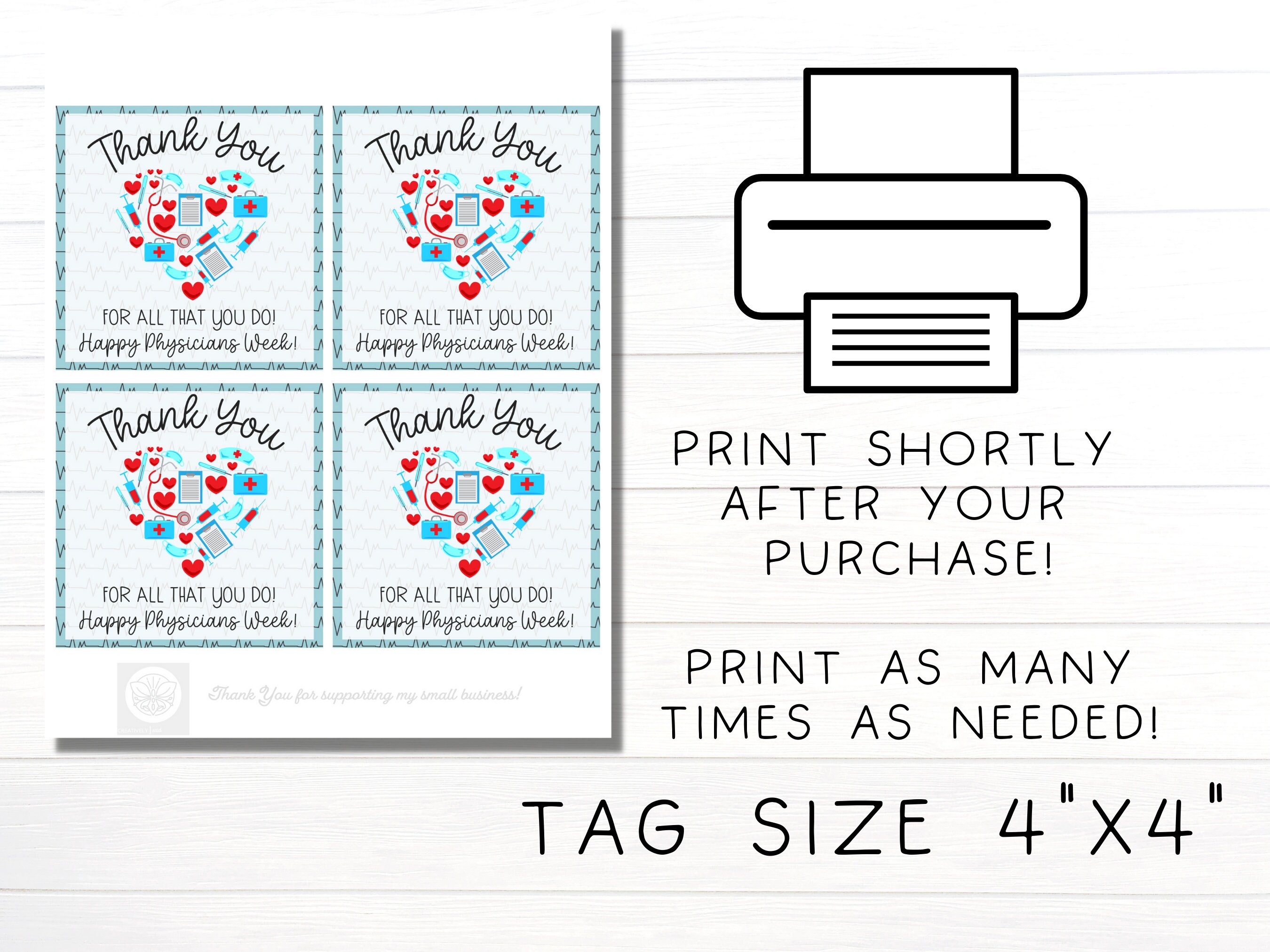 Physicians Week Printable Gift Tags | Gifts for Physicians | Happy ...