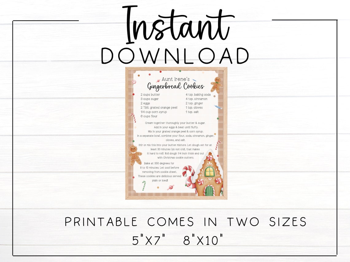 Gingerbread Cookies Recipes Printable Gingerbread Cookie - Etsy