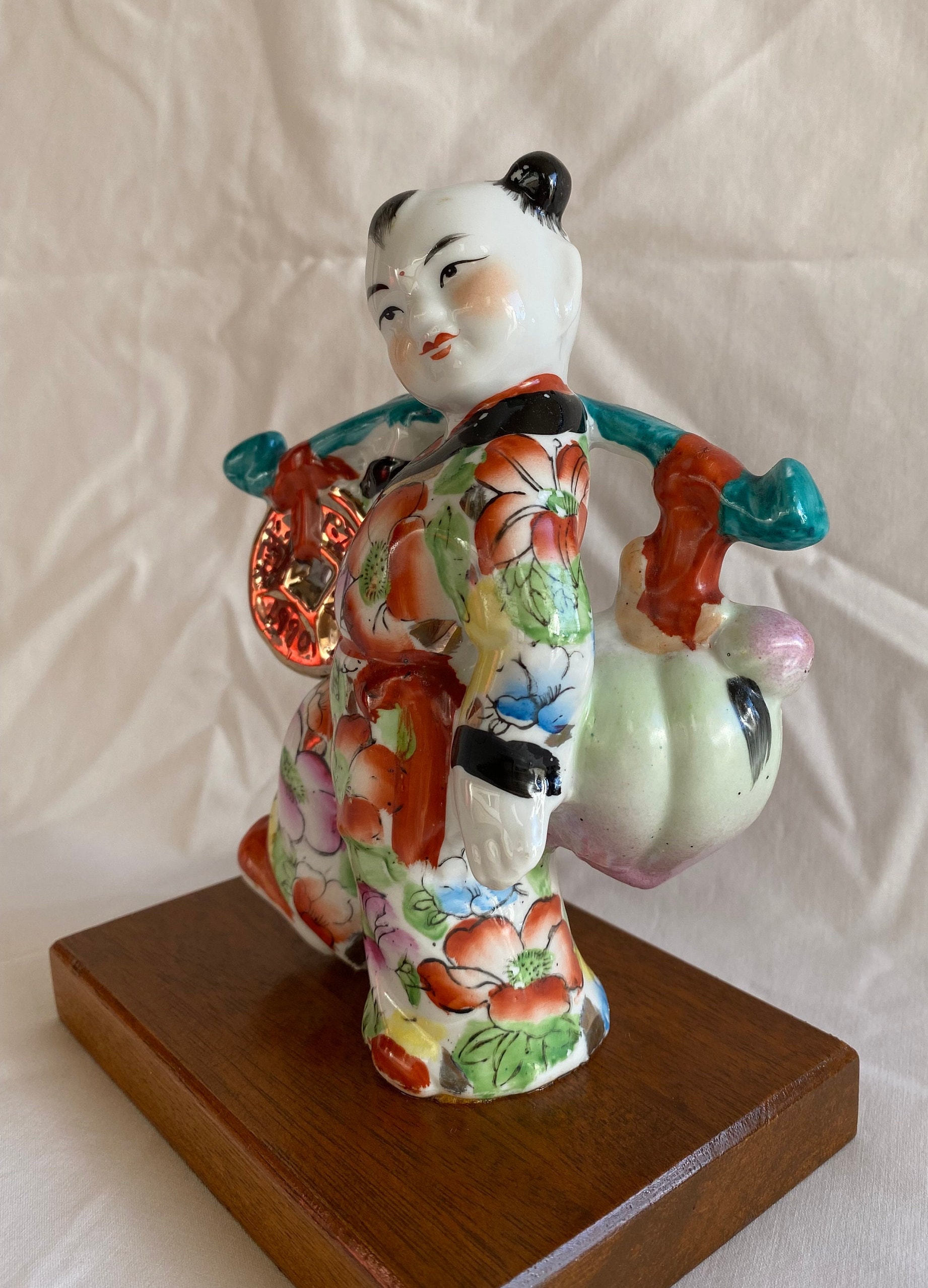 RARE Vintage Chinese Boy Famille Rose-floral Robe Porcelain Figurine ...