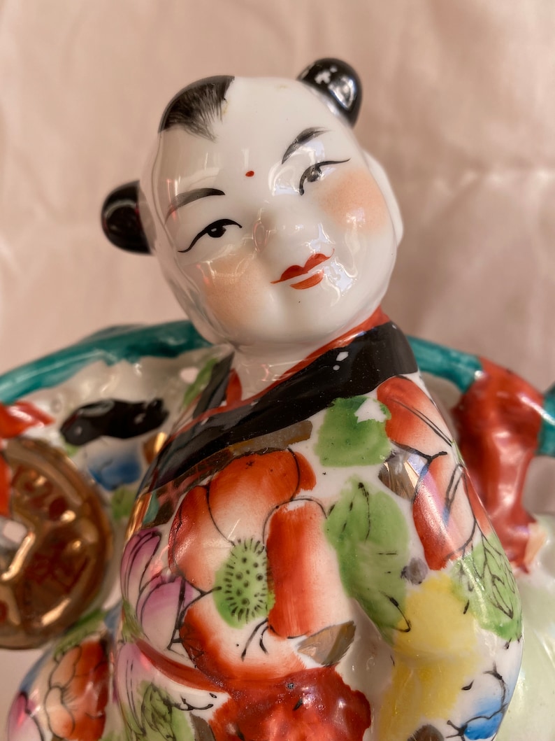RARE Vintage Chinese Boy Famille Rose-floral Robe Porcelain Figurine ...