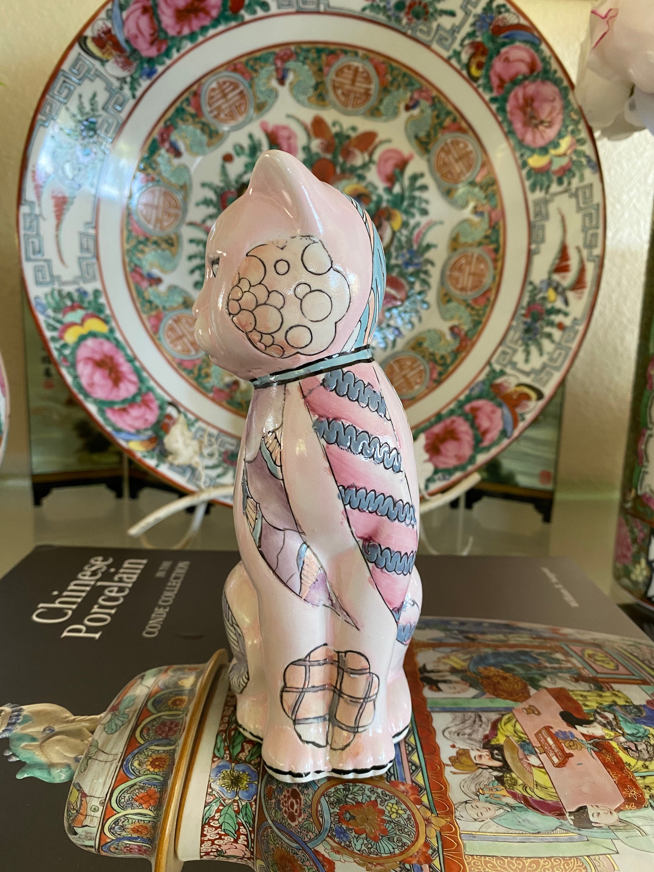 Vintage Pink Cat Handcrafted Ceramic Figurine Hand Painted Porcelain ...