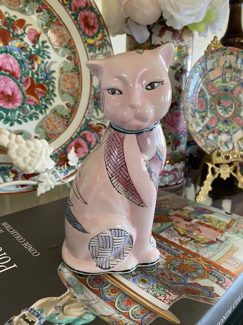 Vintage Pink Cat Handcrafted Ceramic Figurine Hand Painted - Etsy