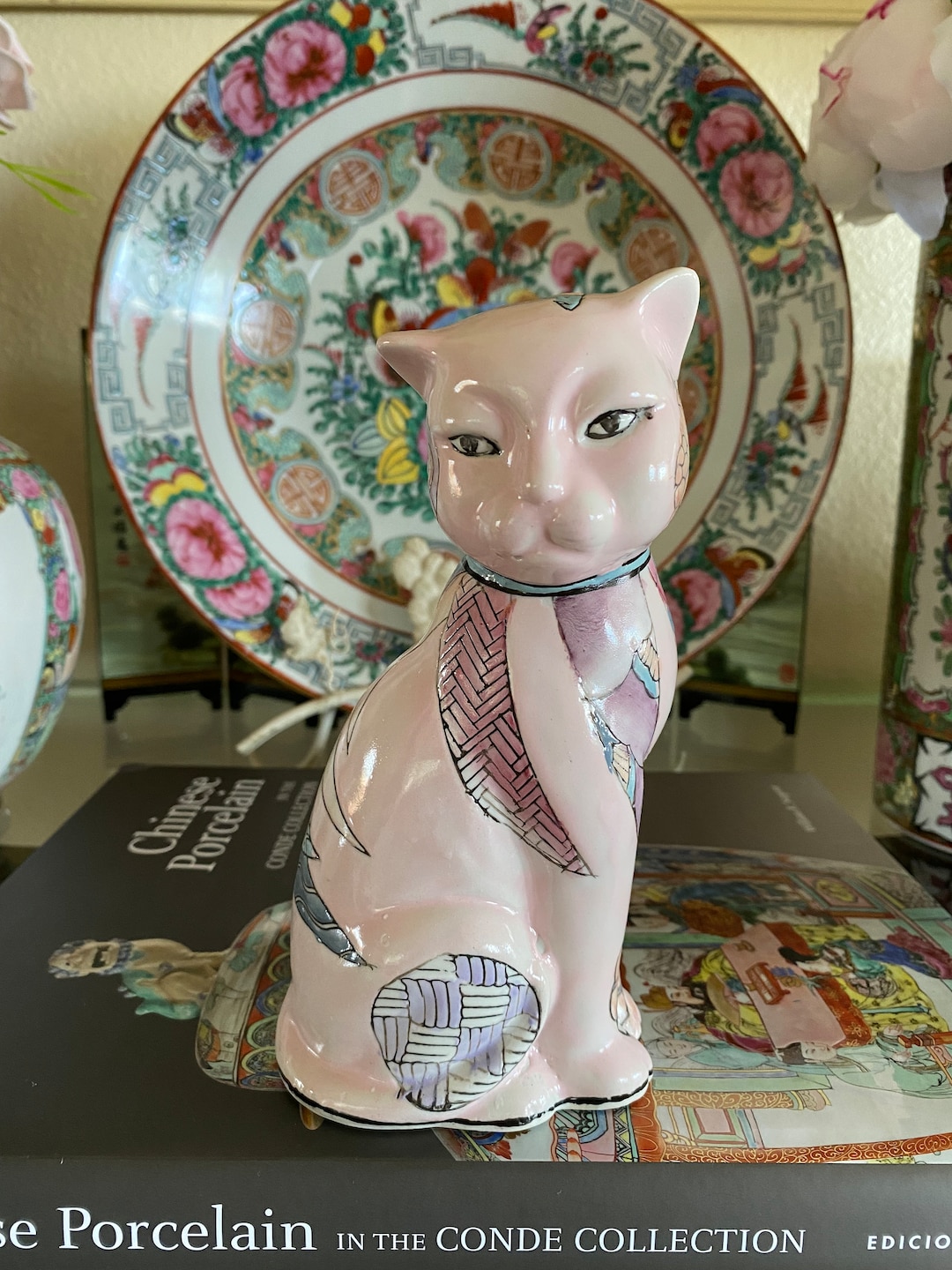 Vintage Pink Cat Handcrafted Ceramic Figurine Hand Painted Porcelain ...