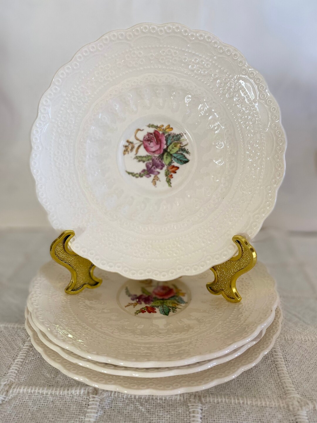 Spode's Jewel Copeland Heath & Rose Fine China Saucers and Bread Plate ...