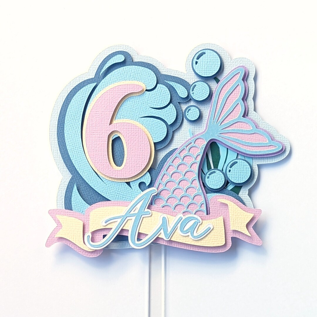 Pastel Mermaid Cake Topper, Personalised Cake Topper, Custom Birthday ...