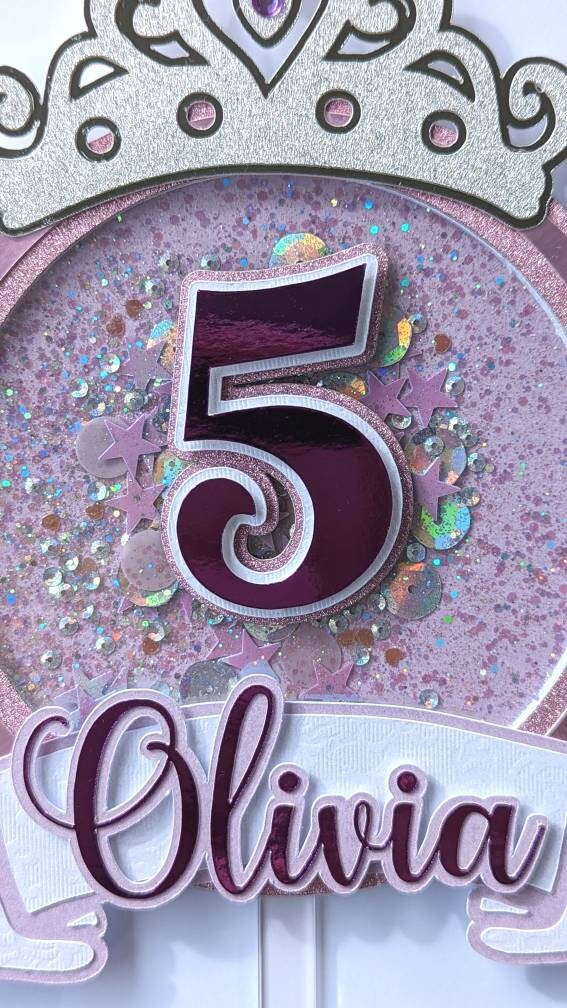 Princess Cake Topper Pink Glitter Personalised One Year Old - Etsy