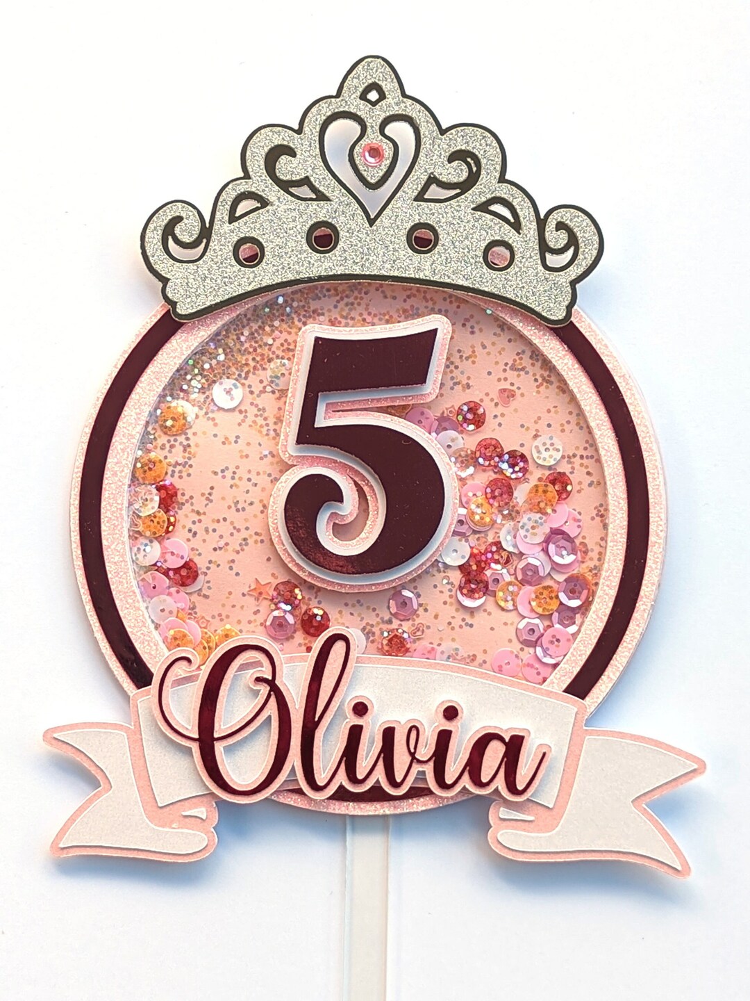 Princess Cake Topper Pink Glitter Personalised One Year Old Shaker ...