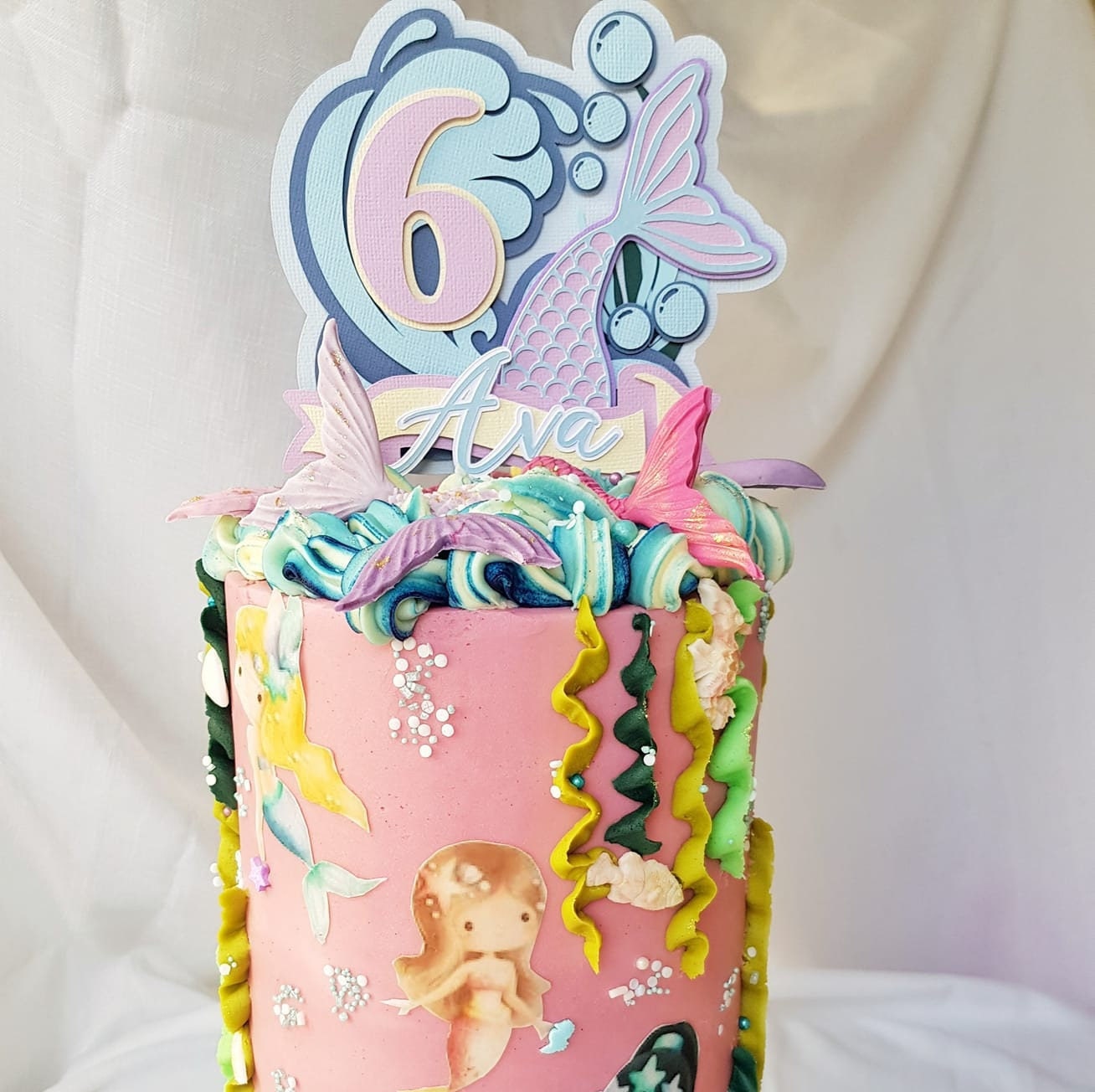 Pastel Mermaid Cake Topper, Personalised Cake Topper, Custom Birthday ...