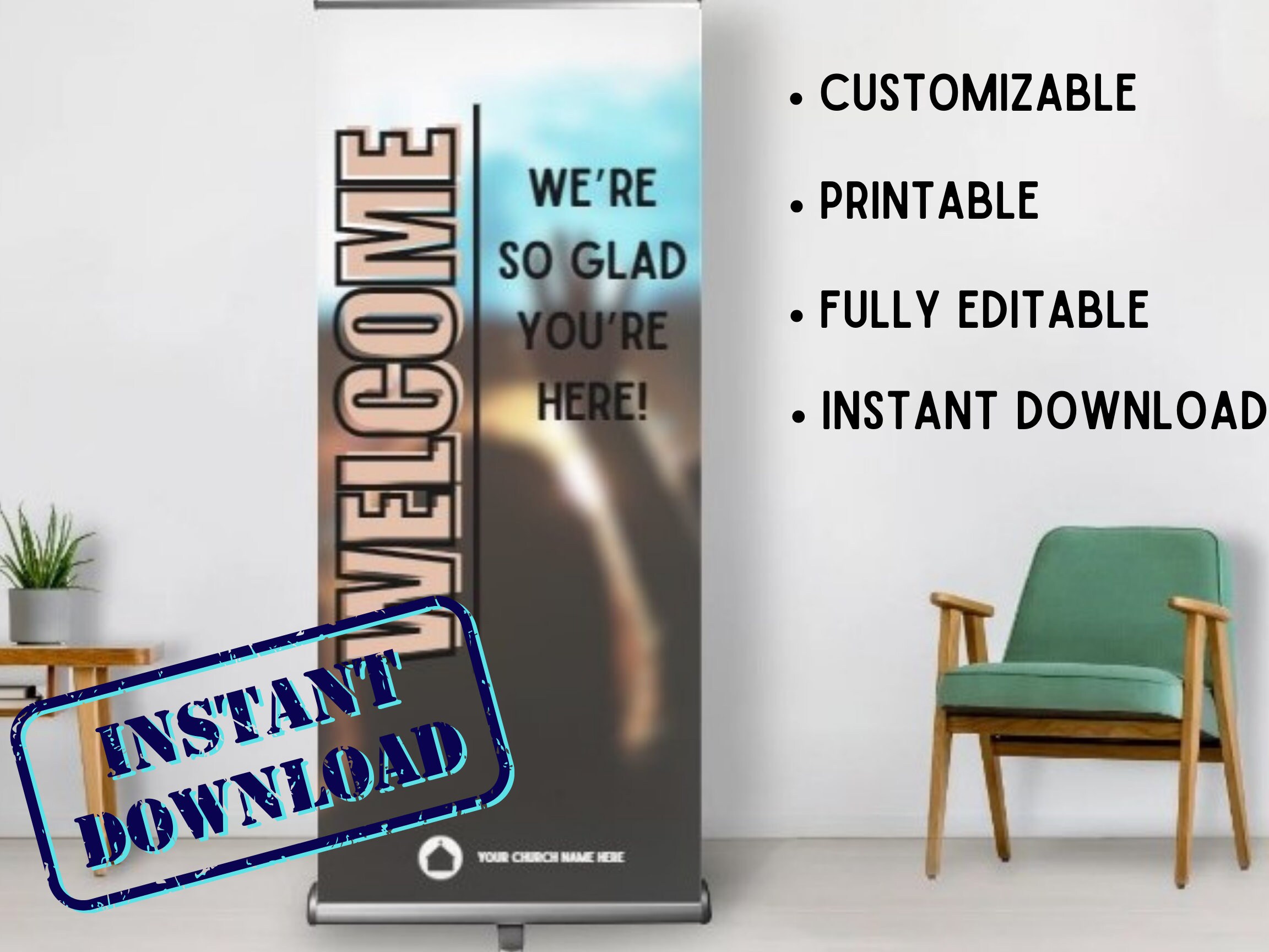 Church Welcome Retractable Banner, Canva Church Banner Welcome Banner ...