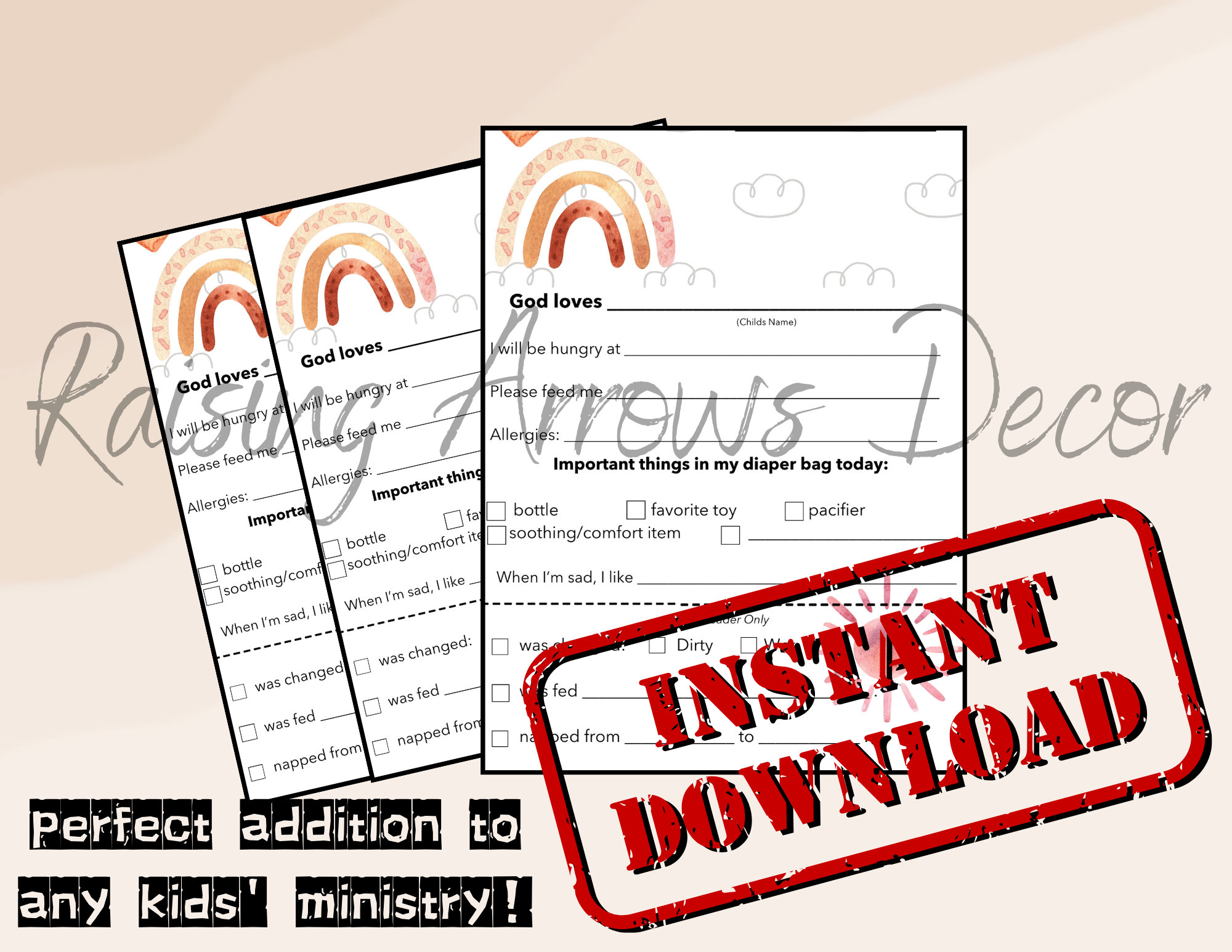 Nursery Information Sheet, Children's Ministry, Infant Info Sheet ...