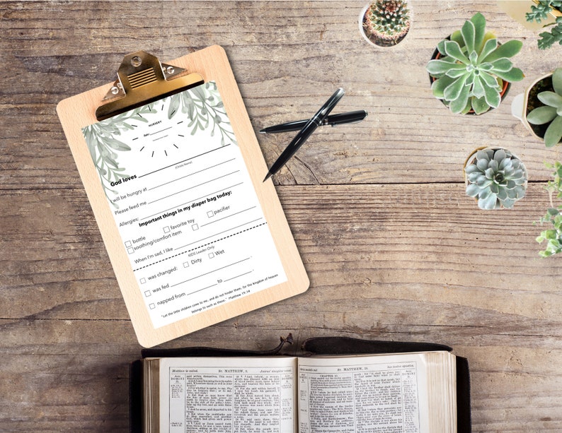 Nursery Information Sheet, Children's Ministry, Infant Info Sheet ...