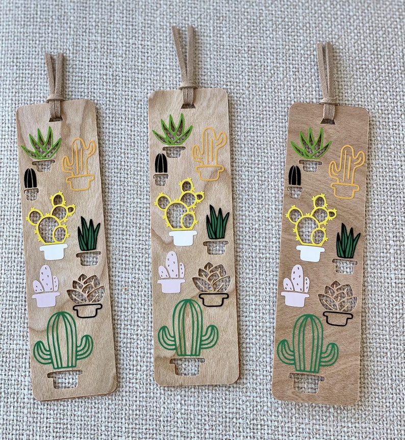 Wood Bookmark, Gift for Book Lovers, Cactus Bookmark, Succulent ...