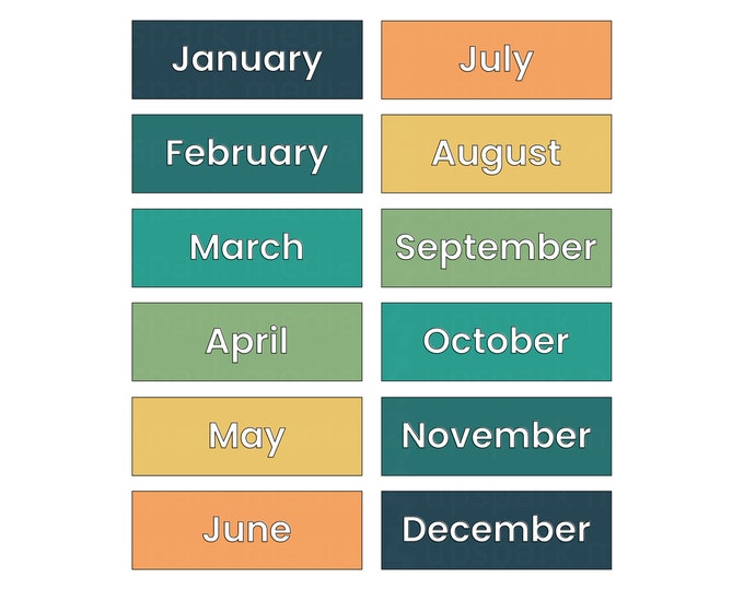Months of the Year Printable Cards, Water Color Themed, Pocket Chart ...