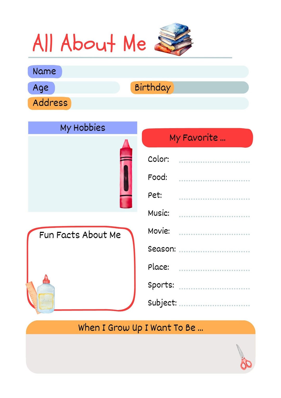 Back to School Bundle | All About Me Printable Questionnaire for Kids ...